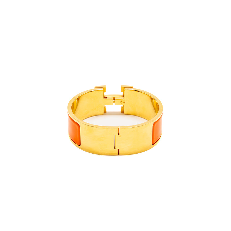 Hermes Size PM Clic Clac H Bracelet Orange Gold Tone