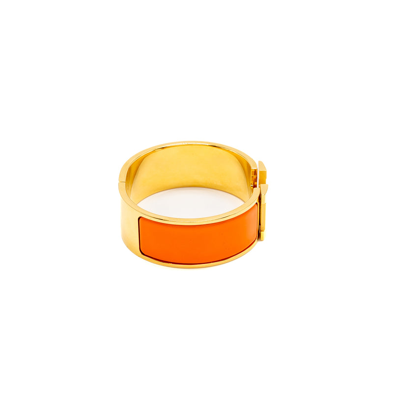 Hermes Size PM Clic Clac H Bracelet Orange Gold Tone