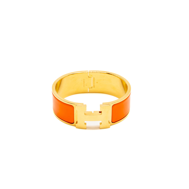Hermes Size PM Clic Clac H Bracelet Orange Gold Tone