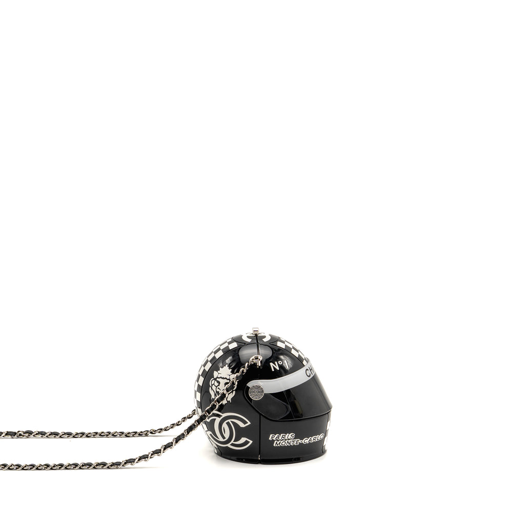 Chanel Monte Carlo Helmet Minaudiere Clutch Bag Plexi/Strass Black/Whi