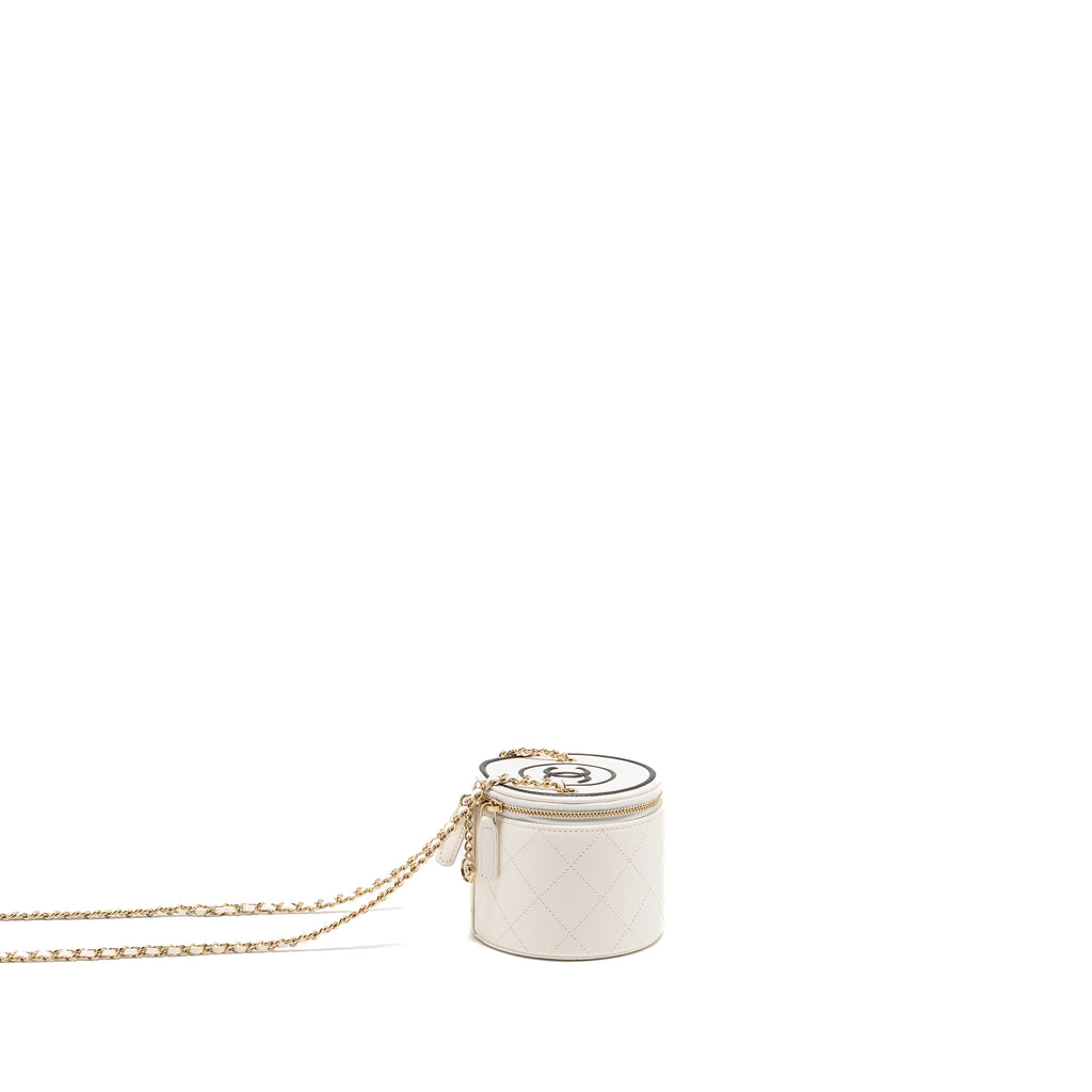 Chanel CC Logo Chains with Charm Vanity Calfskin White LGHW