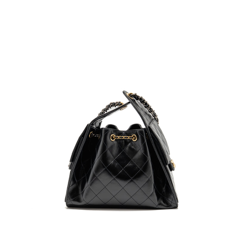 Chanel Small 25 Bag Crumpled Shiny Calfskin Black Multicolour Hardware