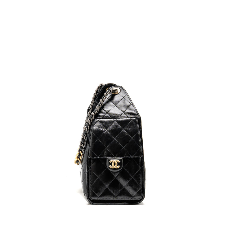 Chanel Small 25 Bag Crumpled Shiny Calfskin Black Multicolour Hardware