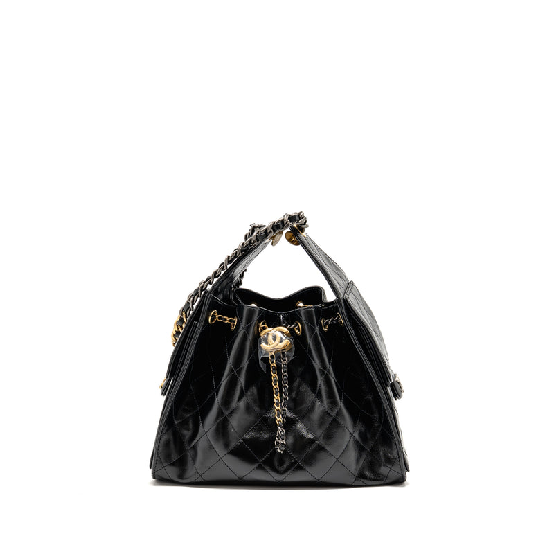 Chanel Small 25 Bag Crumpled Shiny Calfskin Black Multicolour Hardware