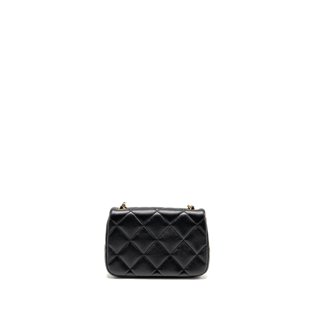 Chanel Pearl Crush Mini square flap bag lambskin Black GHW (Microchip)