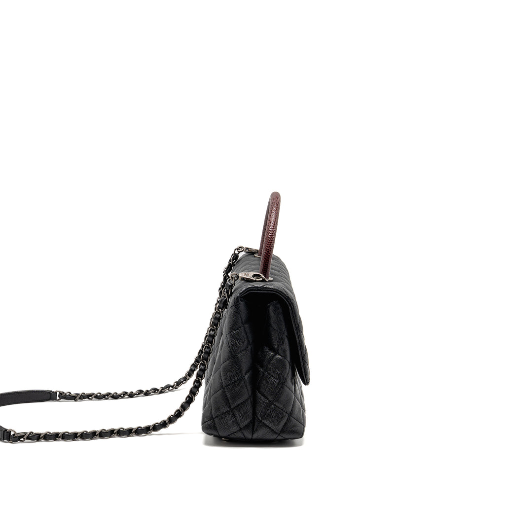 Chanel Medium Coco Handle Caviar/Lizard Handle Black/Burgundy Rutheniu