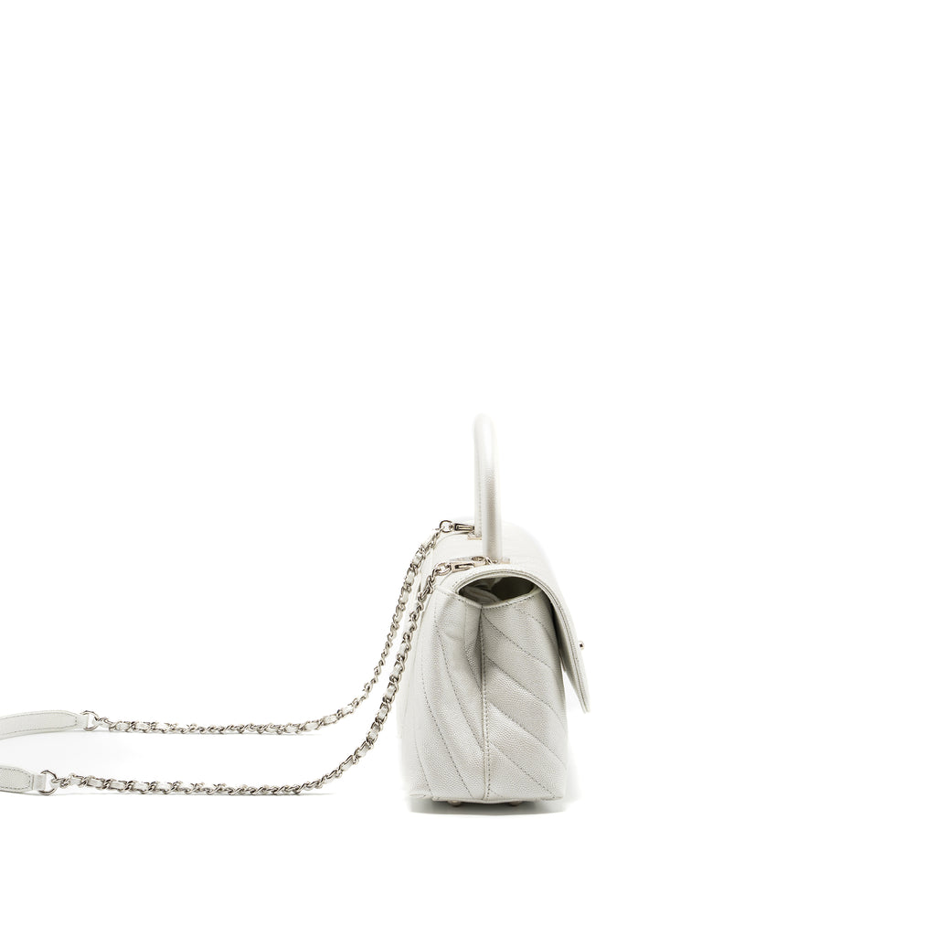 Chanel chevron small coco handle caviar iridescent white SHW