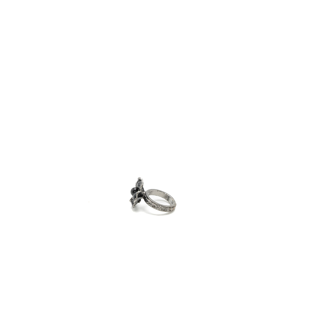 Chanel Flower Ring With CC Logo Black Ruthenium Hardware