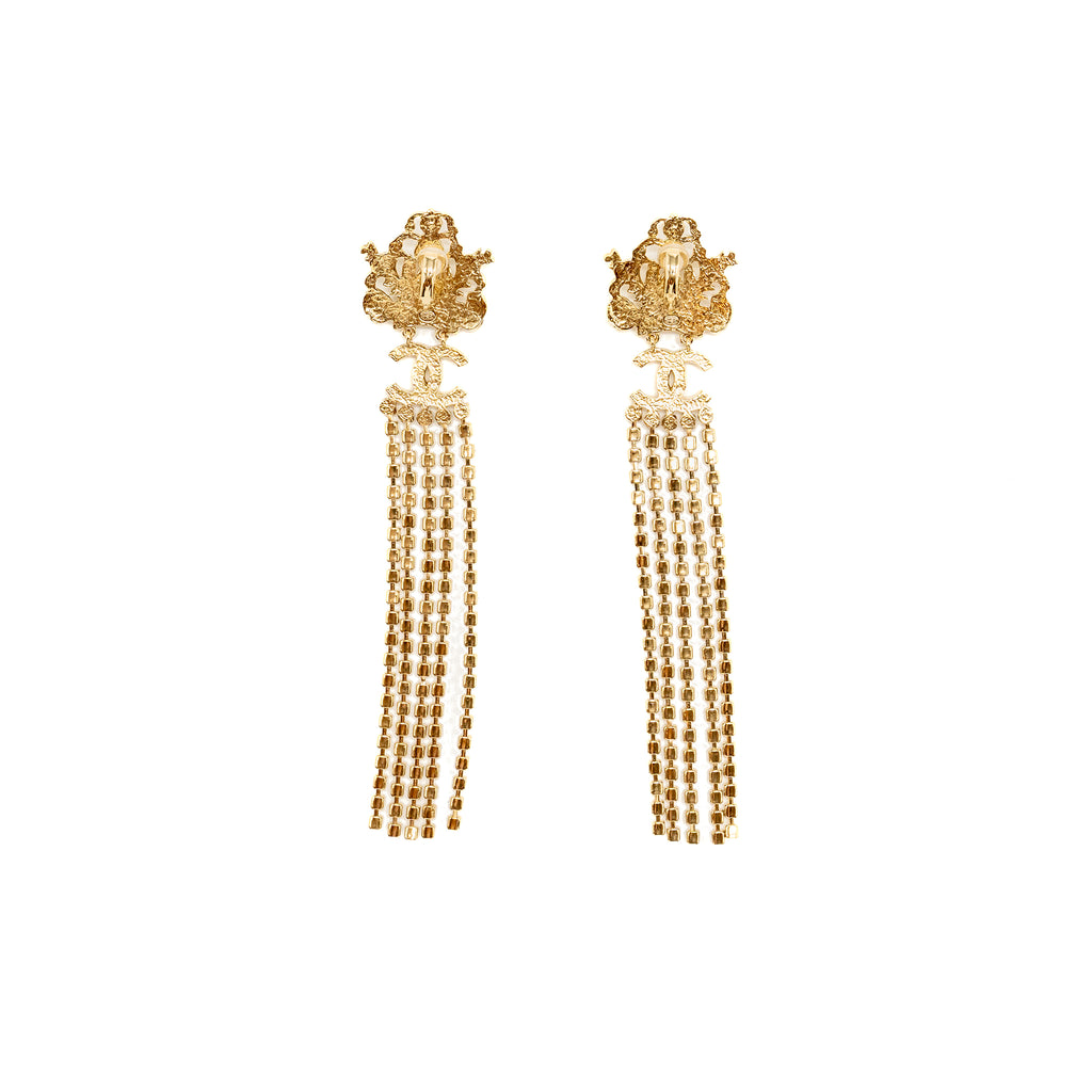 Chanel Crown with Pearl and CC Logo with Crystal Dropping Ear Clips Li