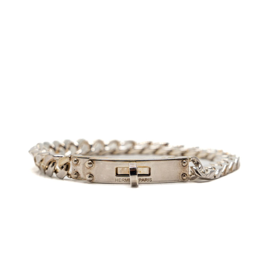 Hermes size SH kelly gourmette bracelet sterling silver with kelly cla