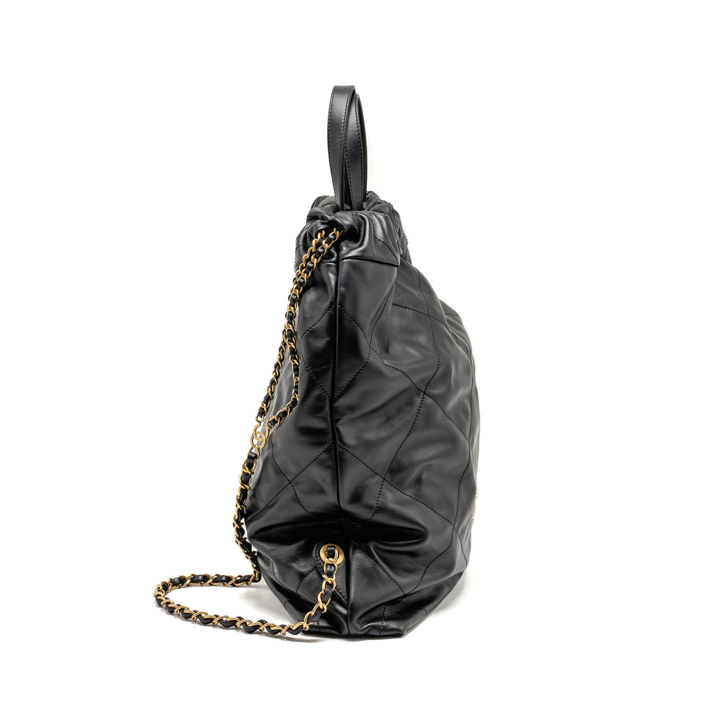 Chanel 22 Backpack White Letter Logo Shiny Calfskin Black GHW (Microch