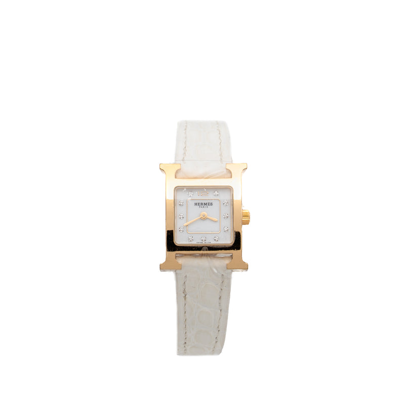 Hermes Heure H Watch, mini model, 21mm white alligator strap RGHW