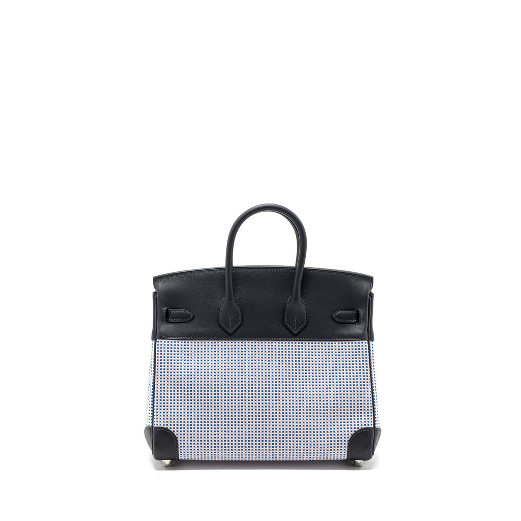 Hermes Birkin 25 Toile Quadrille/Swift Ecru Mauve/Bleu Bill/Caban SHW