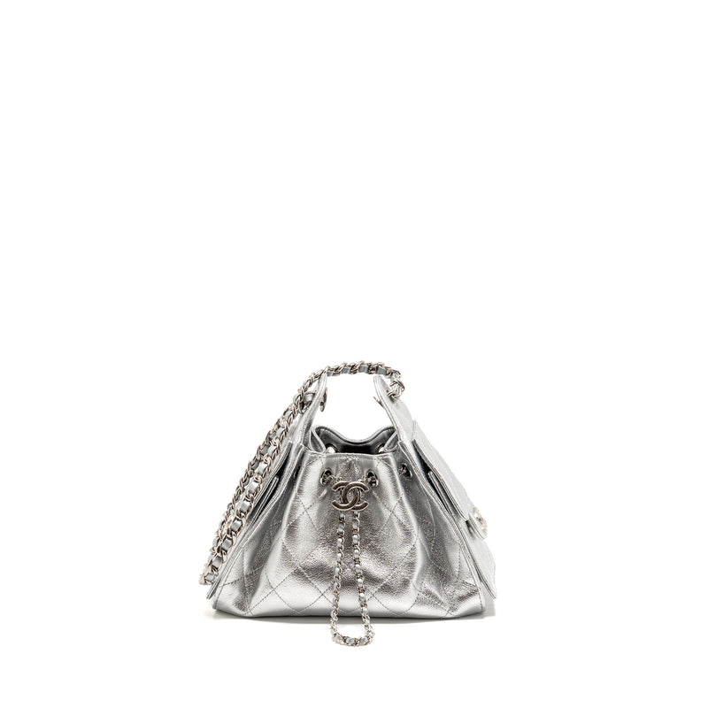 Chanel Mini 25 Bag Metallic Grained Calfskin Silver SHW (Microchip)