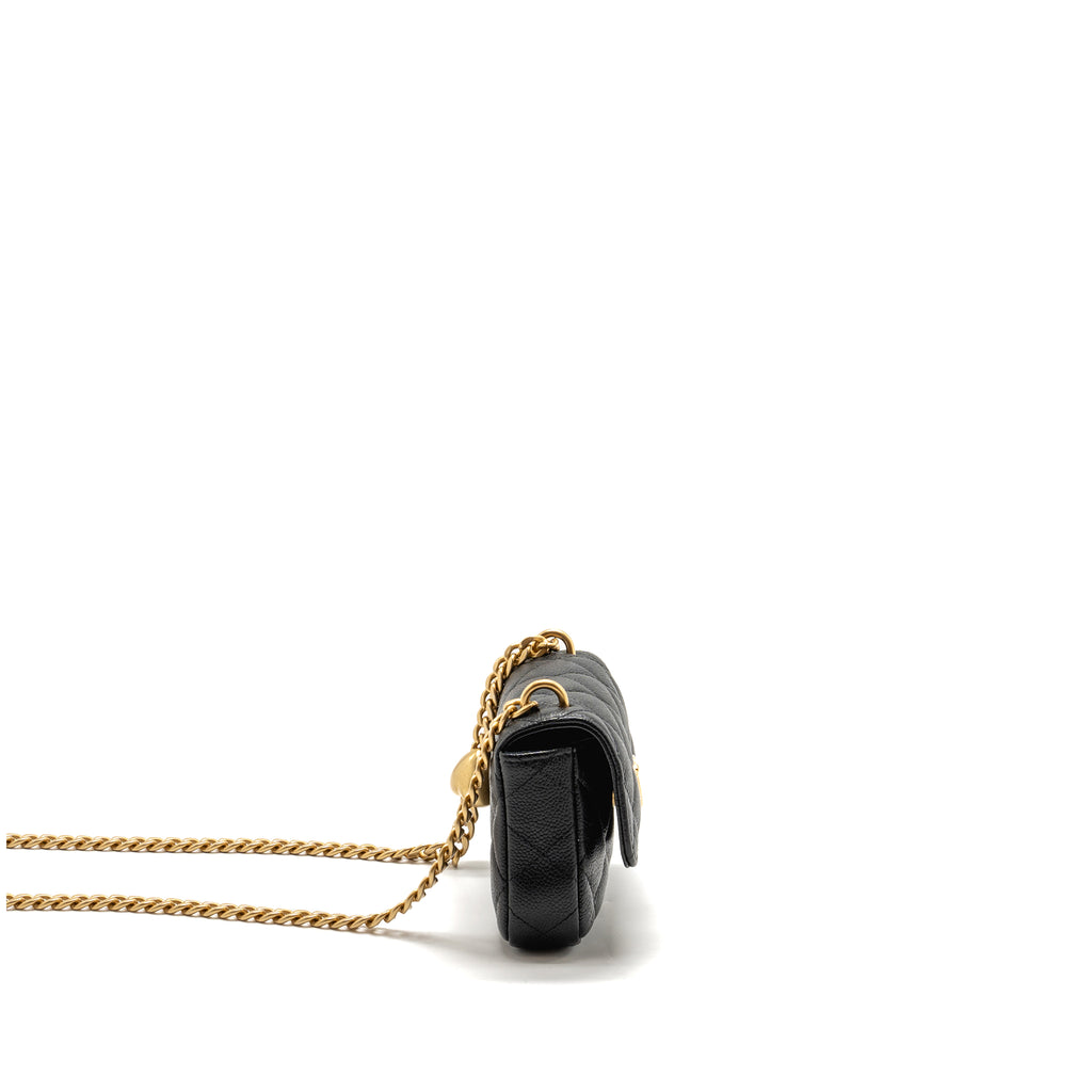 Chanel Coco Love Mini Flap Wallet with Chain Caviar Black GHW (Microch