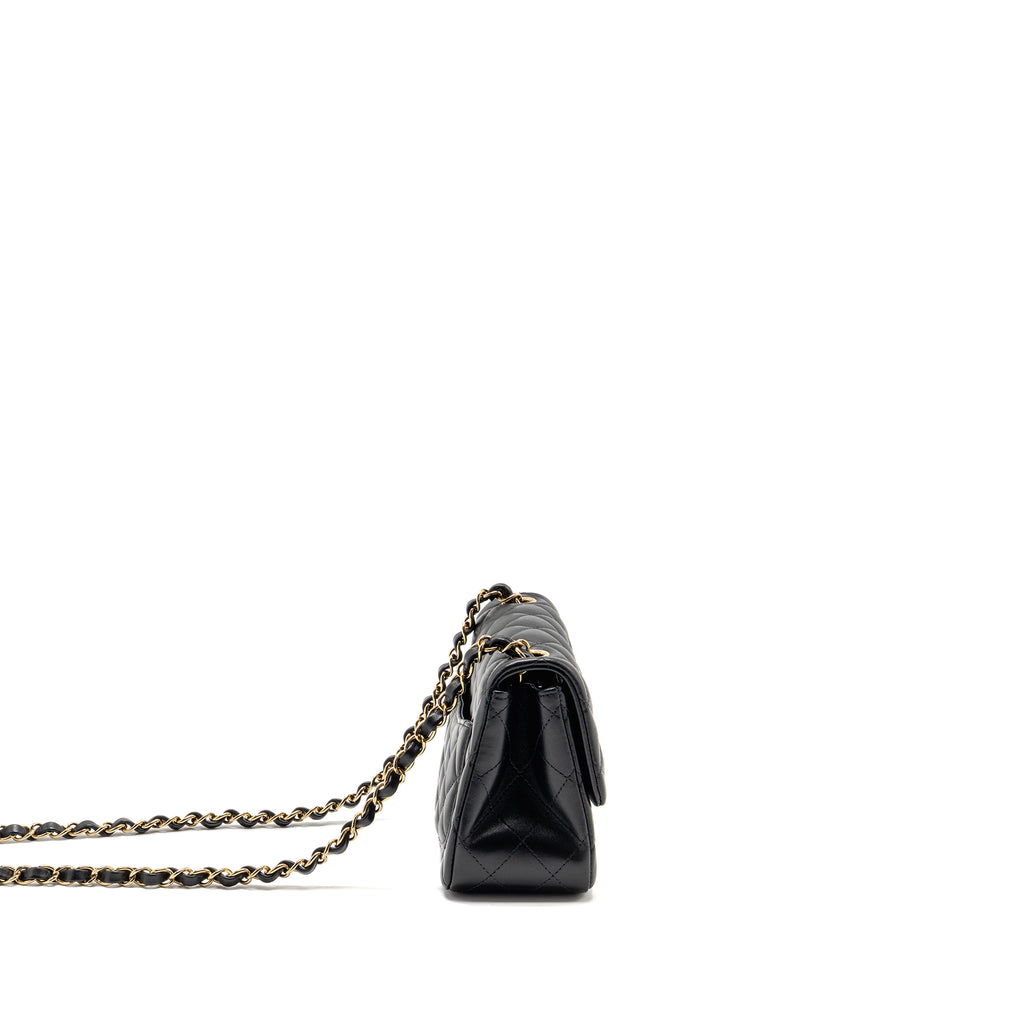 Chanel Mini Square Flap Bag Lambskin Black LGHW (Microchip)