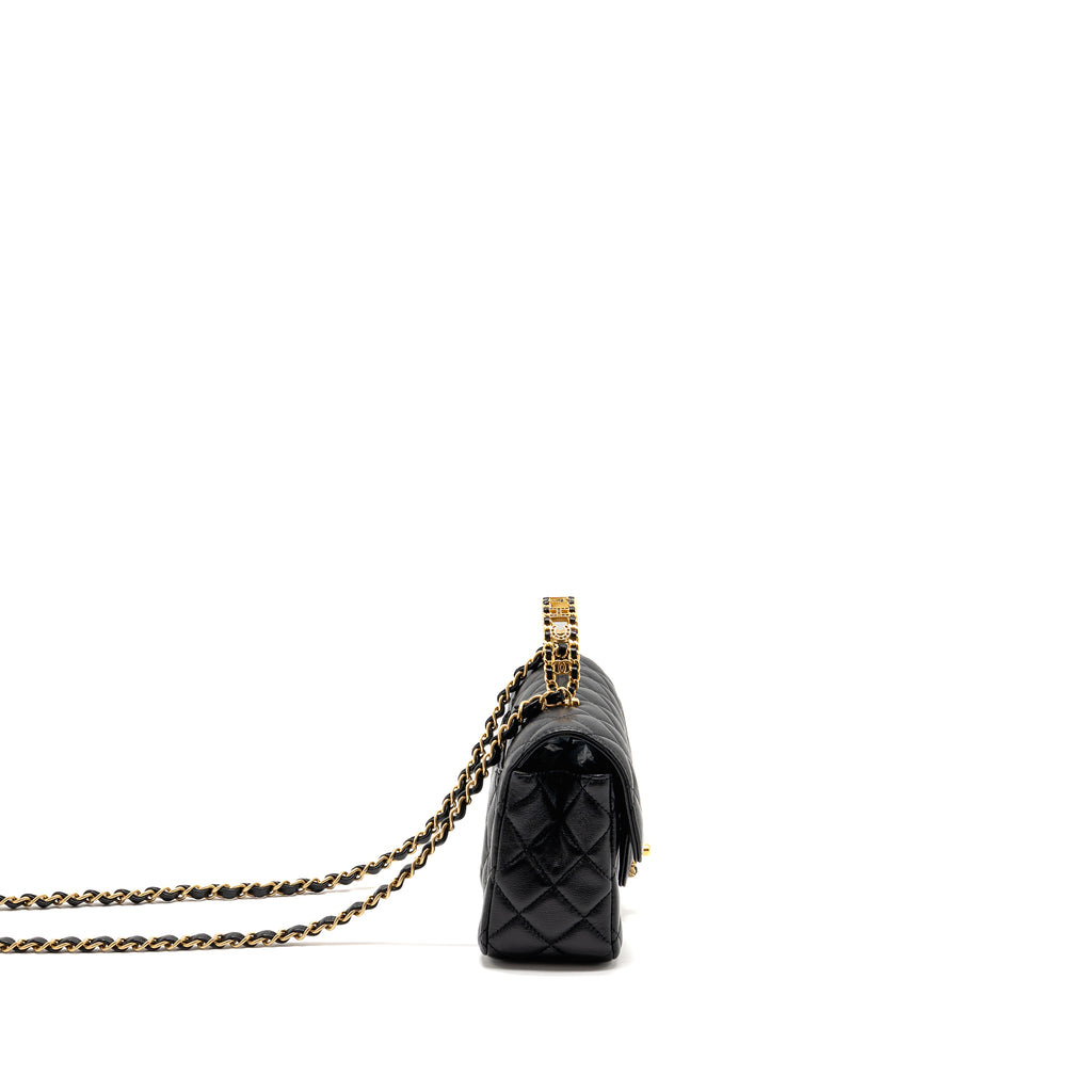Chanel 24c Detail Top Handle Flap Bag Lambskin Black GHW (microchip)