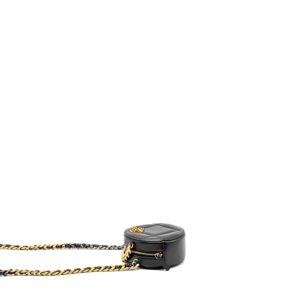 Chanel 19 round clutch with chain lambskin black with multicolor hardw