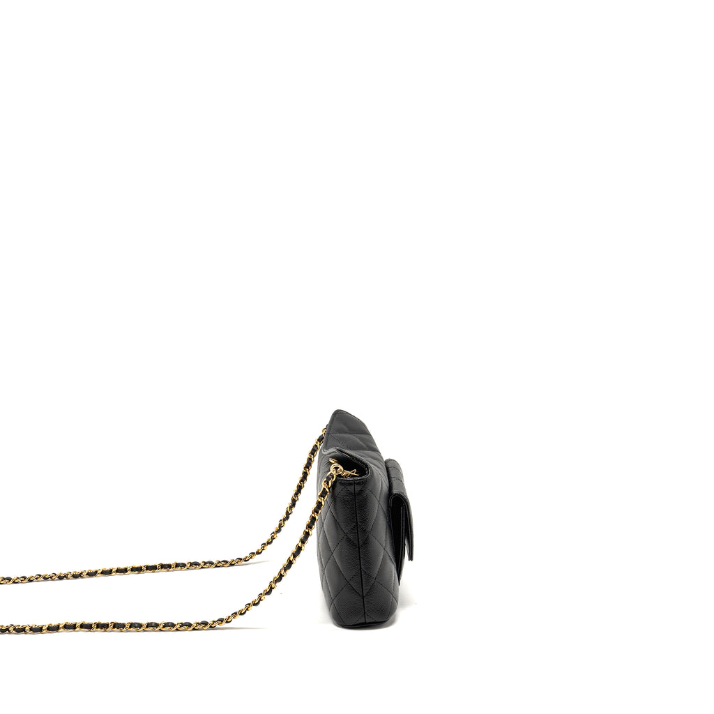 Chanel fold flap vanity clutch with chain caviar black GHW (microchip)