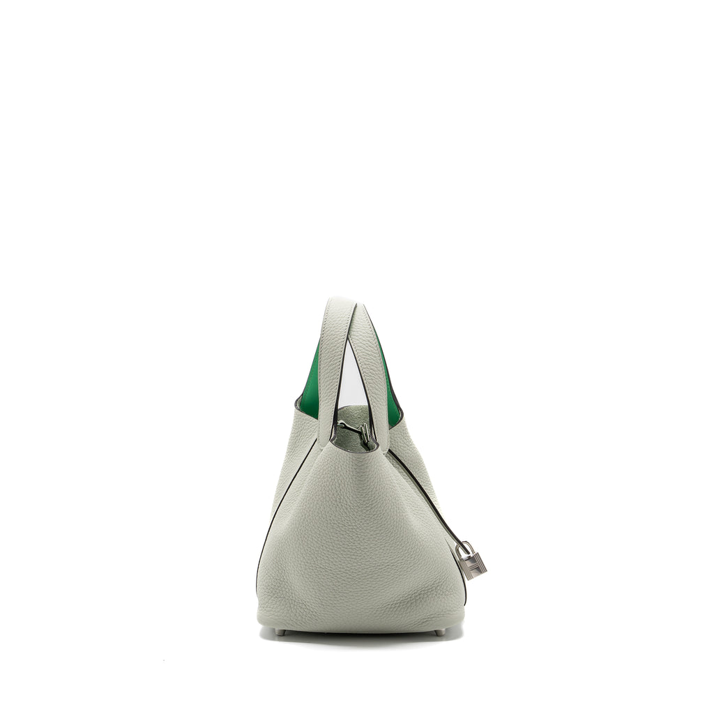 Hermes picotin 18 lock bag clemence / swift gris neve/ vert comics SHW