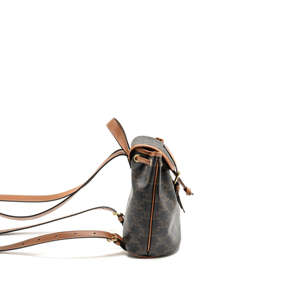 Celine Mini backpack Folco triomphe canvas / calfskin tan GHW