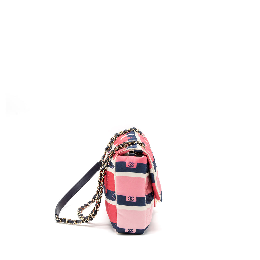 Chanel CC Logo Printed Flap Bag Fabric Multicolour LGHW (Microchip)
