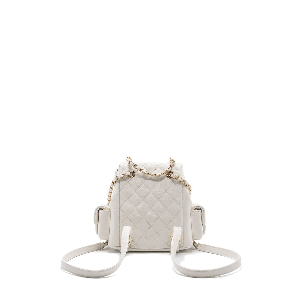 Chanel 23k Triple Pocket Mini Backpack Caviar White LGHW(Microchip)
