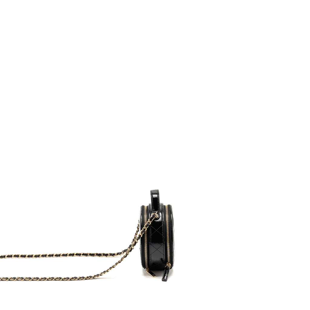 Chanel 22B Top Handle Mini Round Vanity Case With Chain Shiny Lambskin