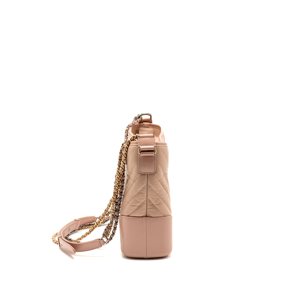 Chanel Chevron Gabrielle Hobo Bag Calfskin Pink Beige Multicolour Hard