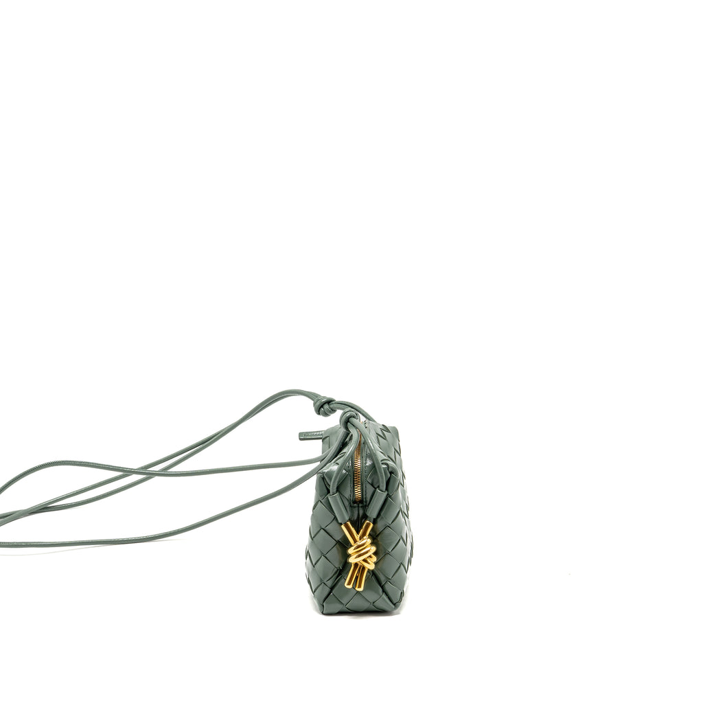 Bottega Veneta Mini Loop Bag Metal Knots Calfskin Green GHW