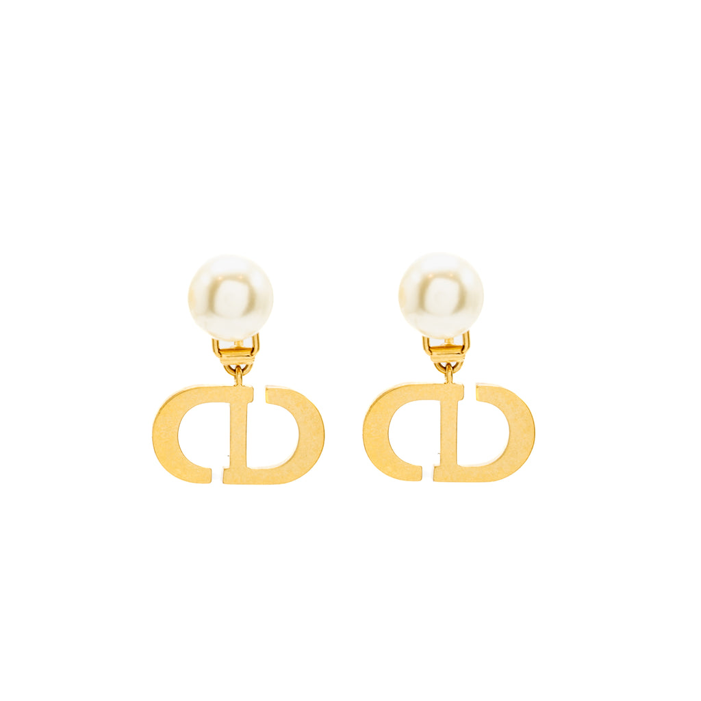 Dior Pearl/CD dropped ear clips gold tone (sell in a set)