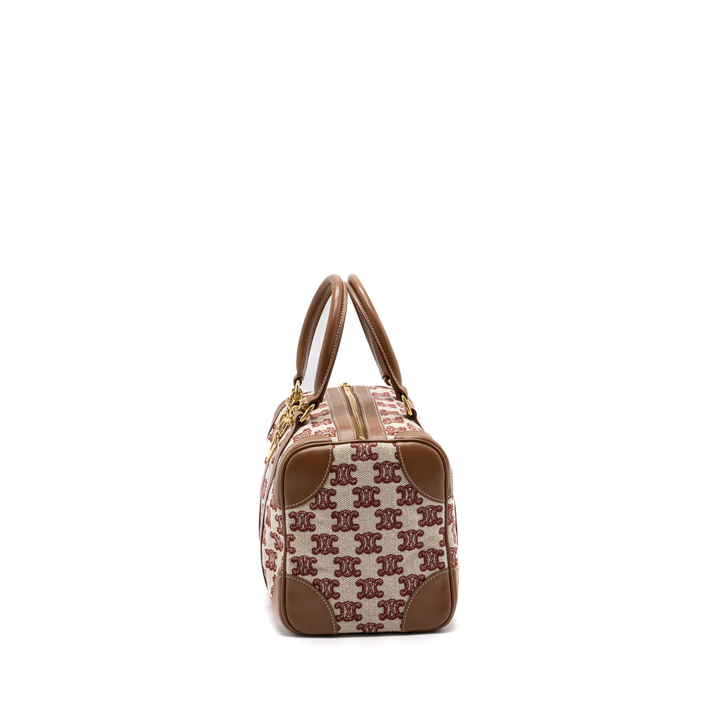 Celine Small Boston Textile Triomphe Fox Red GHW