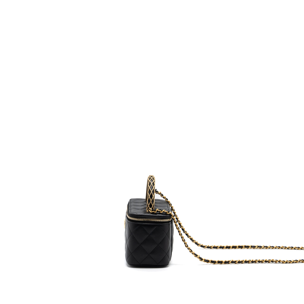 Chanel Detail Top Handle Long Vanity With Chains Lambskin Black GHW(Mi