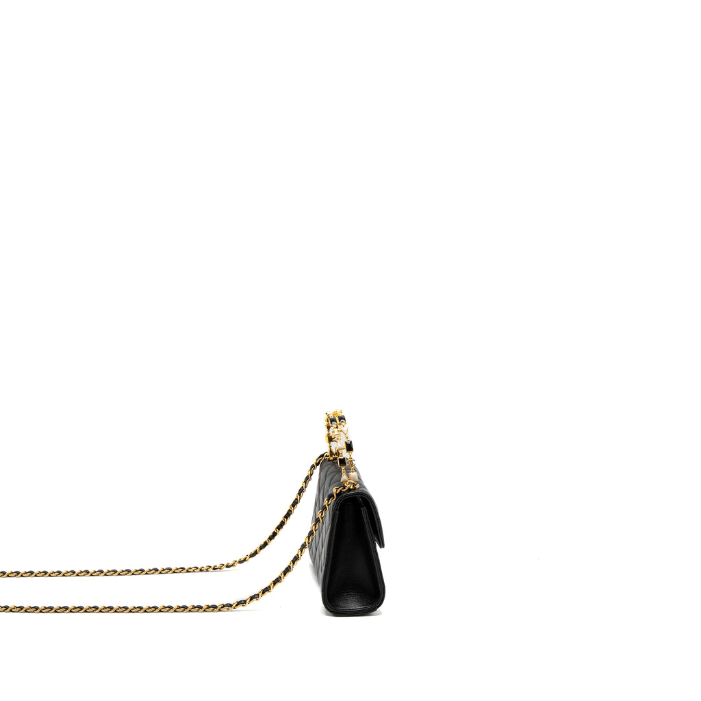 Chanel 22B Flap Bag Enamel Top Handle Lambskin Black Brushed GHW (Micr