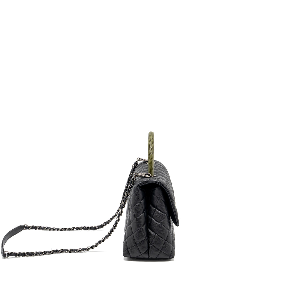 Chanel Medium Coco Handle Caviar / Lizard Handle Black Ruthenium Hardw