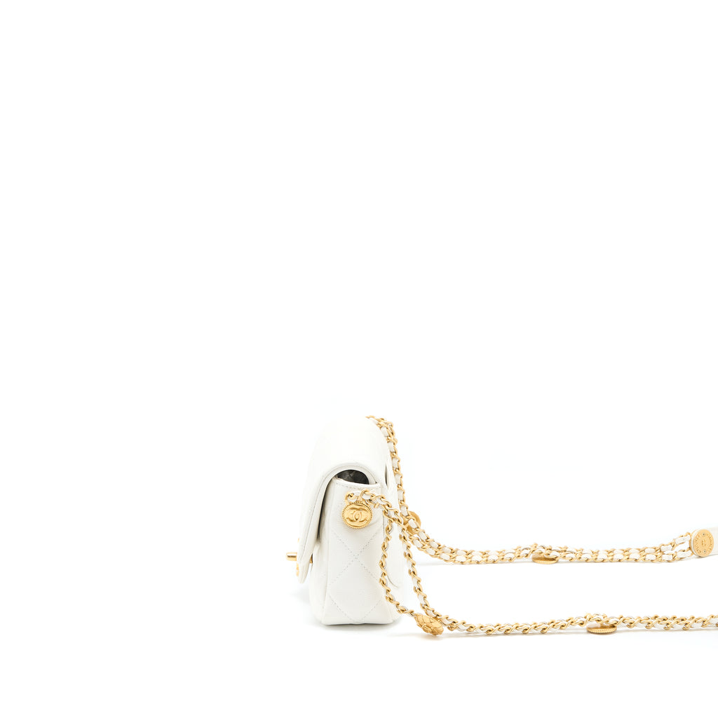 Chanel 22A Mini Square Flap Bag Caviar White Brushed GHW (Microchip)