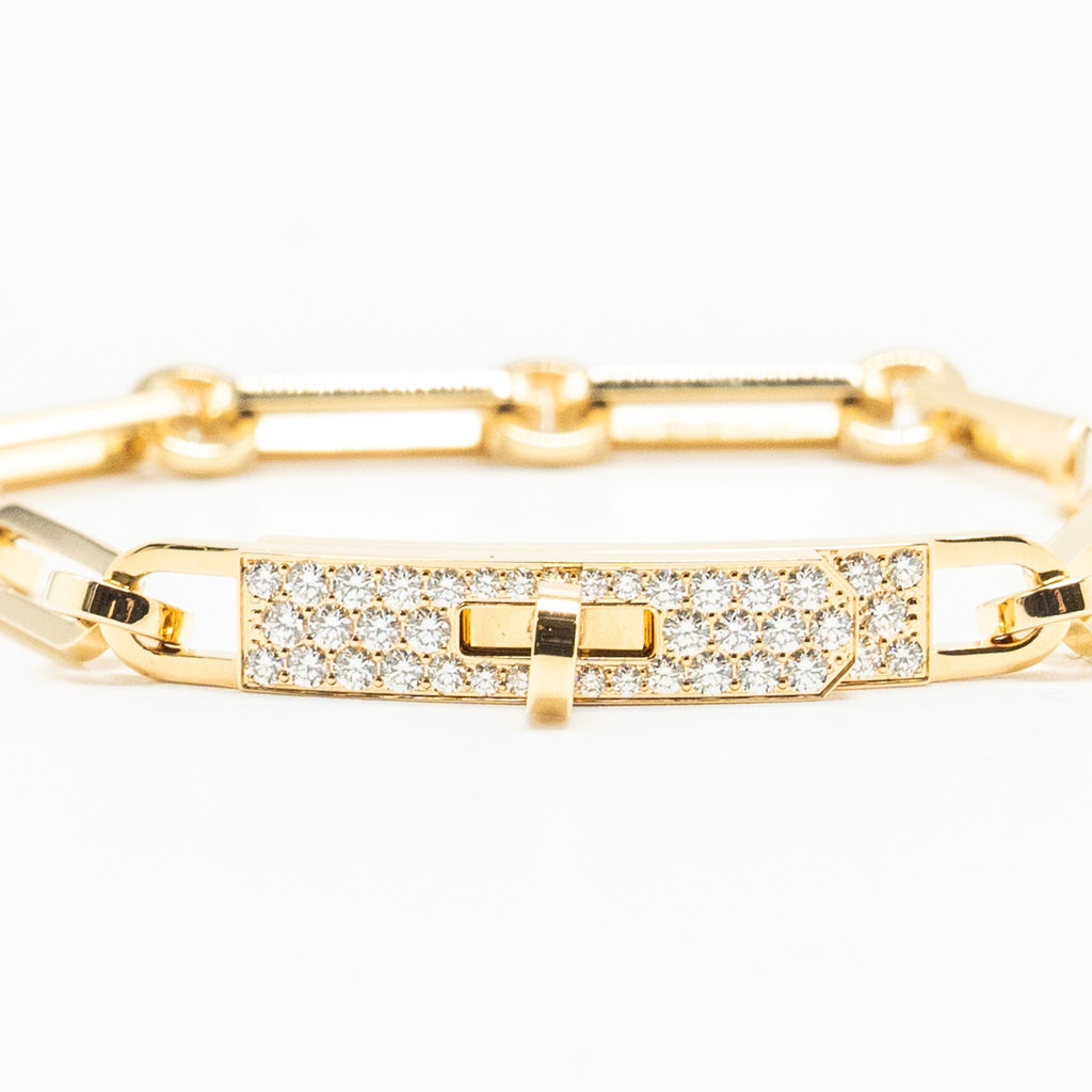 Hermes Size ST Kelly Chaine Bracelet, Small Model Yellow Gold, Diamond
