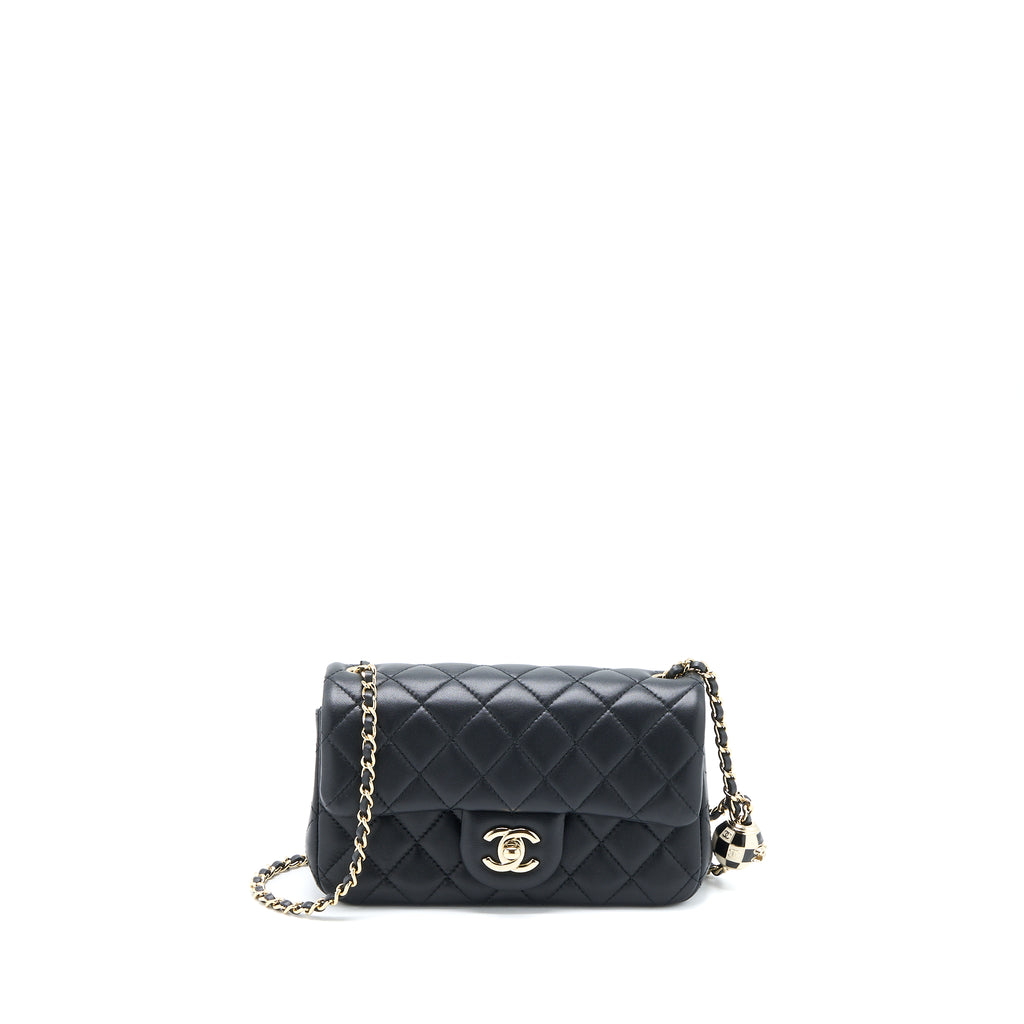 Chanel 23C Pearl Crush Mini Rectangular Flap Bag Lambskin Black LGHW