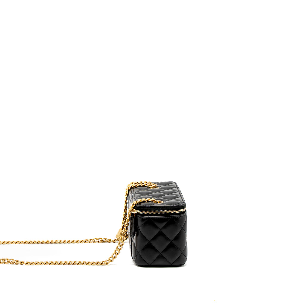 Chanel 22K Gold Pillar Adjustable Chain Long Vanity Lambskin Black Bru