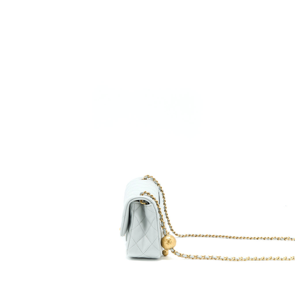 Chanel 23C Pearl Crush Mini Rectangular Lambskin Light Grey Brushed GH