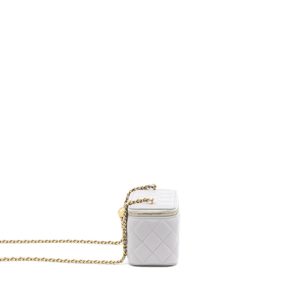 Chanel 22B Pearl Crush Long Vanity with Chain Lambskin Grey GHW