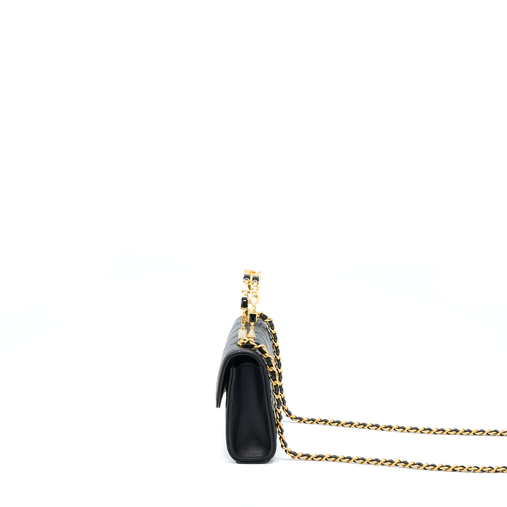 Chanel 22B Flap Bag With Enamel/CC Logo Top Handle Lambskin Black Brus