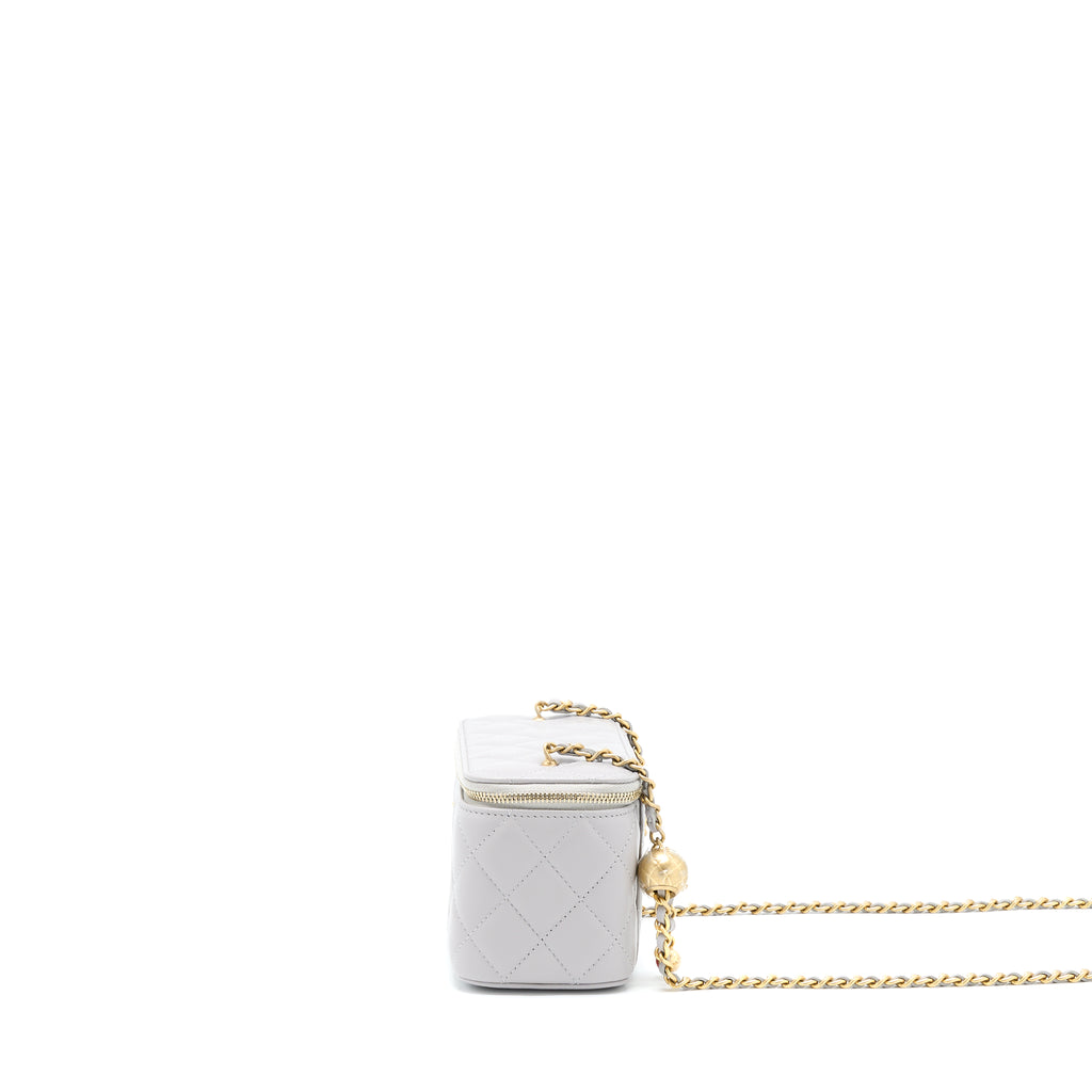 Chanel 22B Pearl Crush Long Vanity With Chain Lambskin Grey GHW