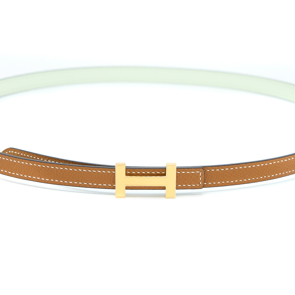 Hermes Size 85 H Buckle Reversible Belt Epsom/Swift Gold/Vert Fizz GHW