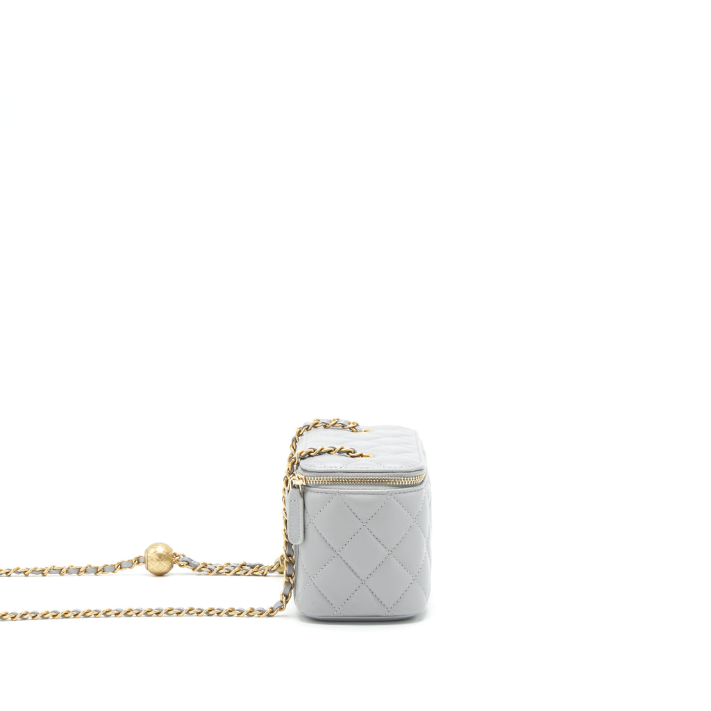 Chanel 21B Pearl Crush Long Vanity With Chain Lambskin Grey GHW